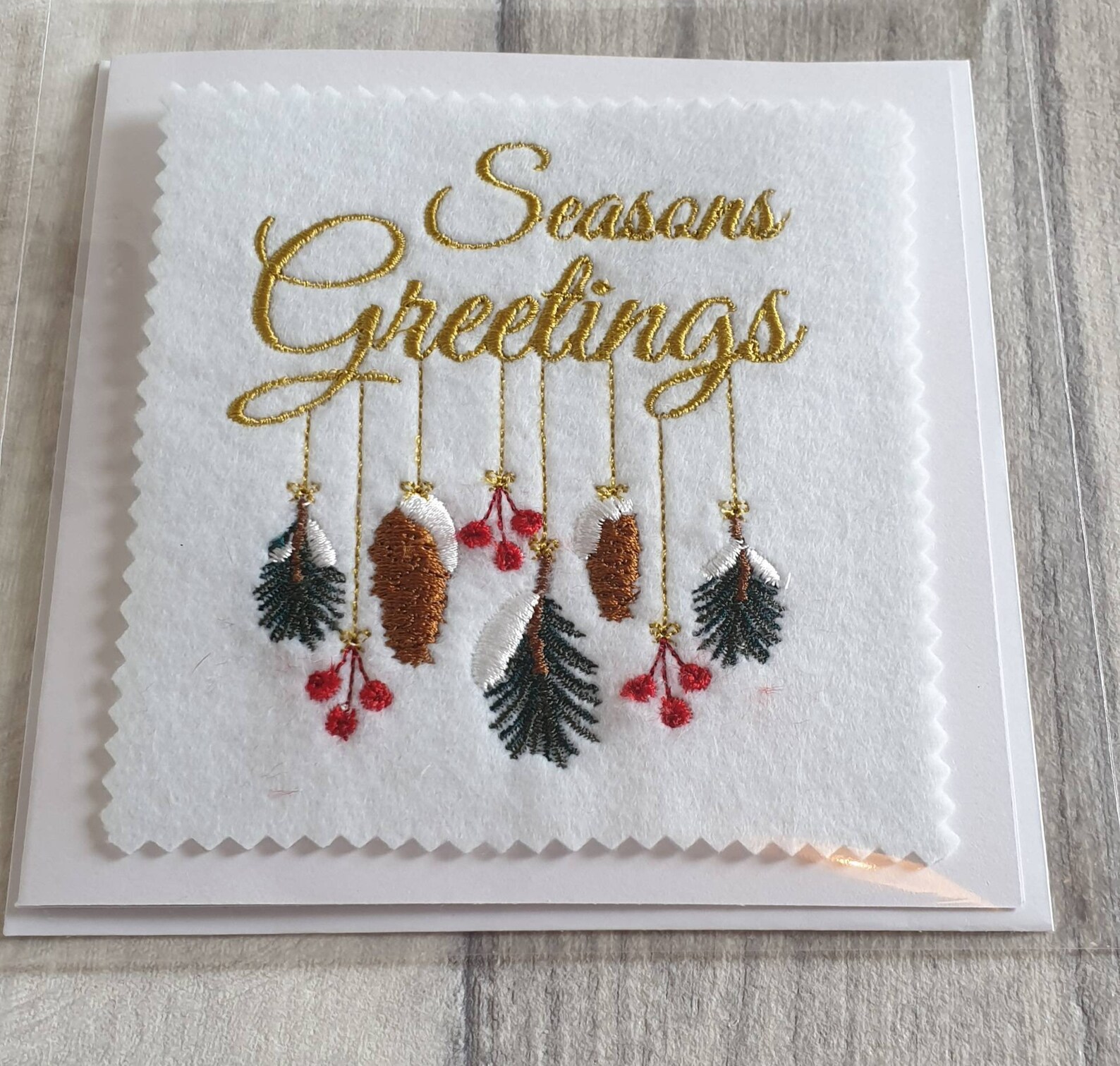 Embroidered Christmas Pine Cone Card | Etsy UK