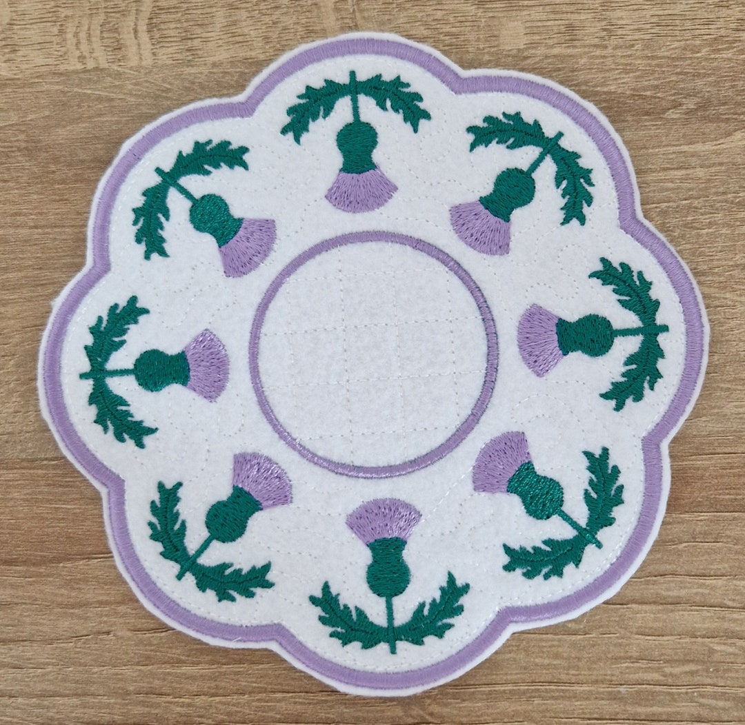 Embroidered Thistle Candle Mat - Etsy