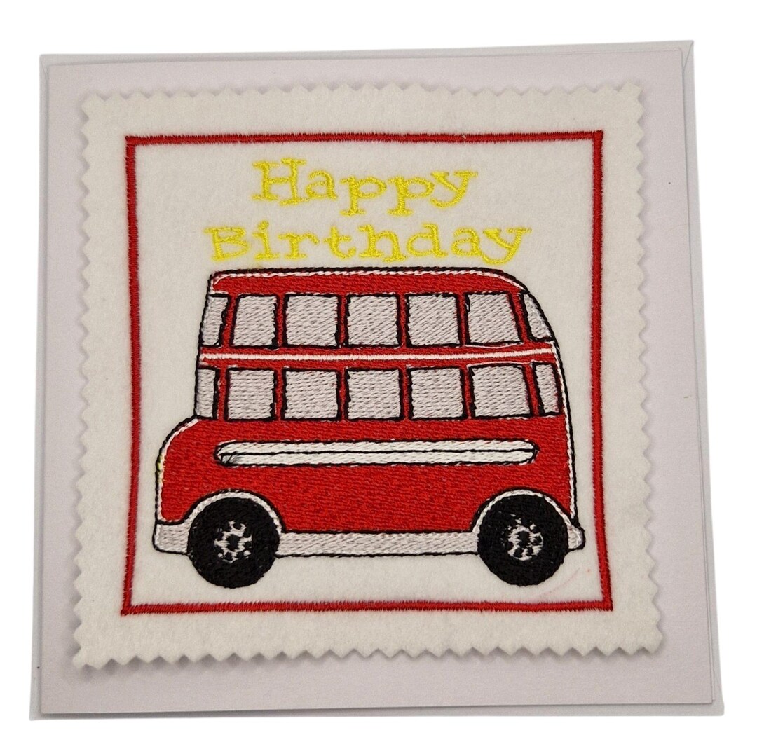 Embroidered Birthday Bus Card - Etsy