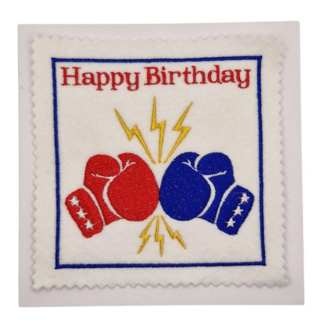 Embroidered Boxing Birthday Card - Etsy