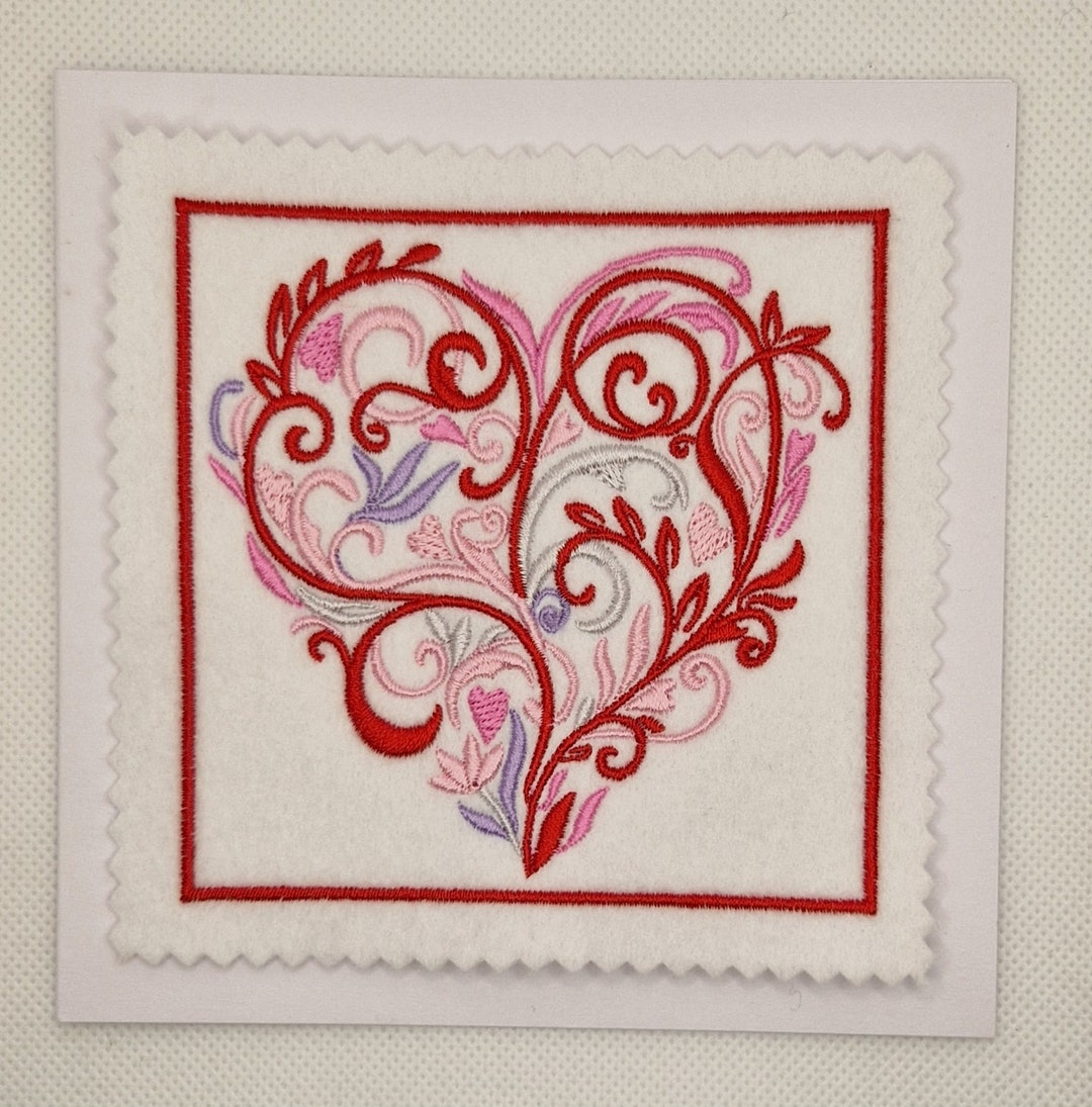 Embroidered Love Heart Card - Etsy