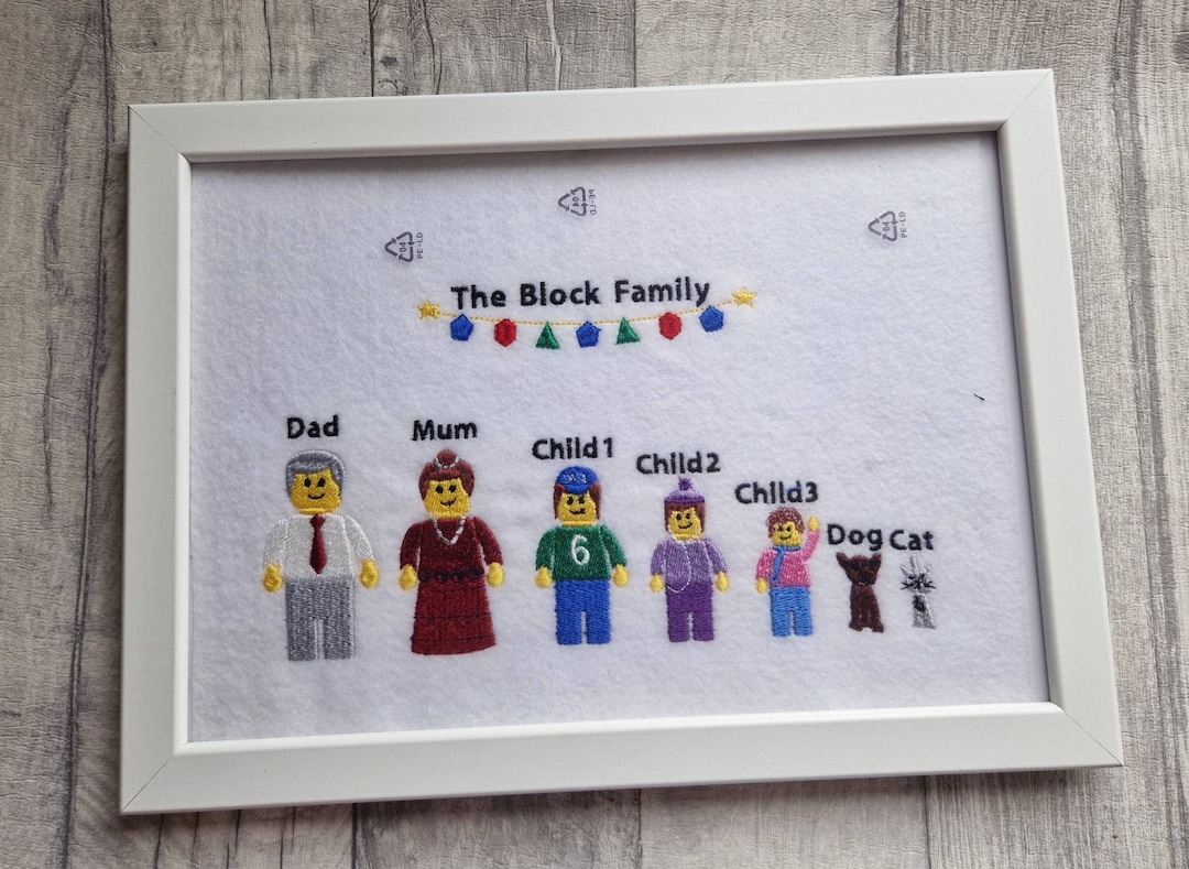 Embroidered Personalised Block Family Framed Picture - Etsy