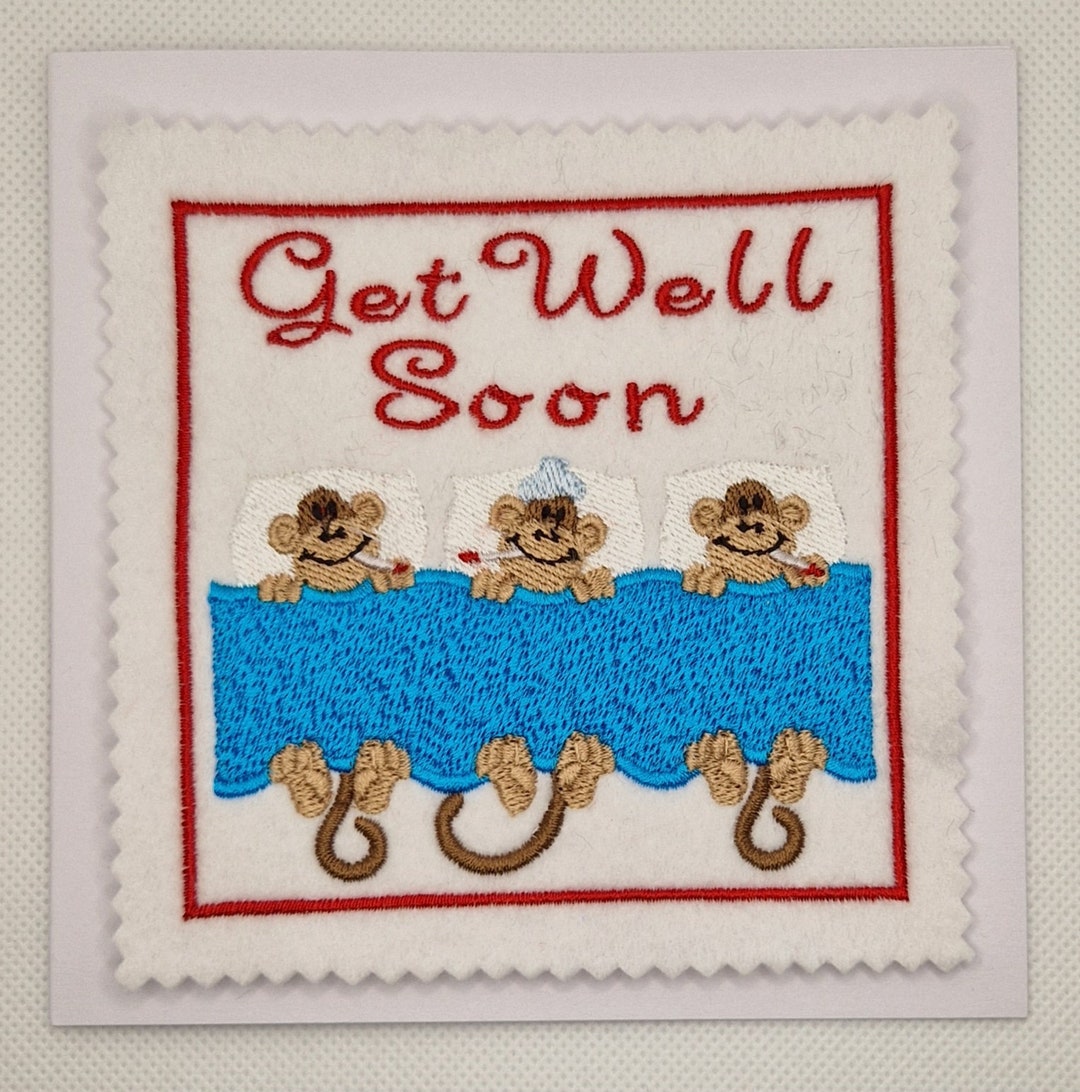 Embroidered Get Well Soon Monkeys Card - Etsy