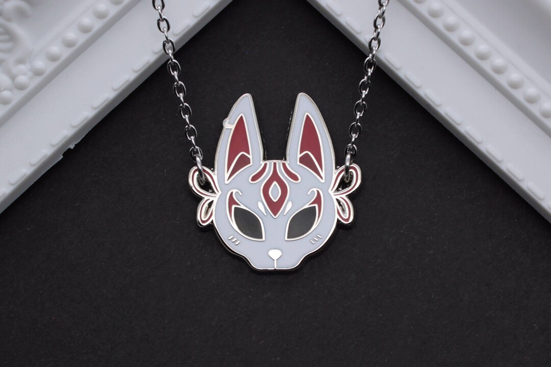 Cat Mask / Kitsune Mask Necklace - Red White - Enamel Pendant - Japan ...