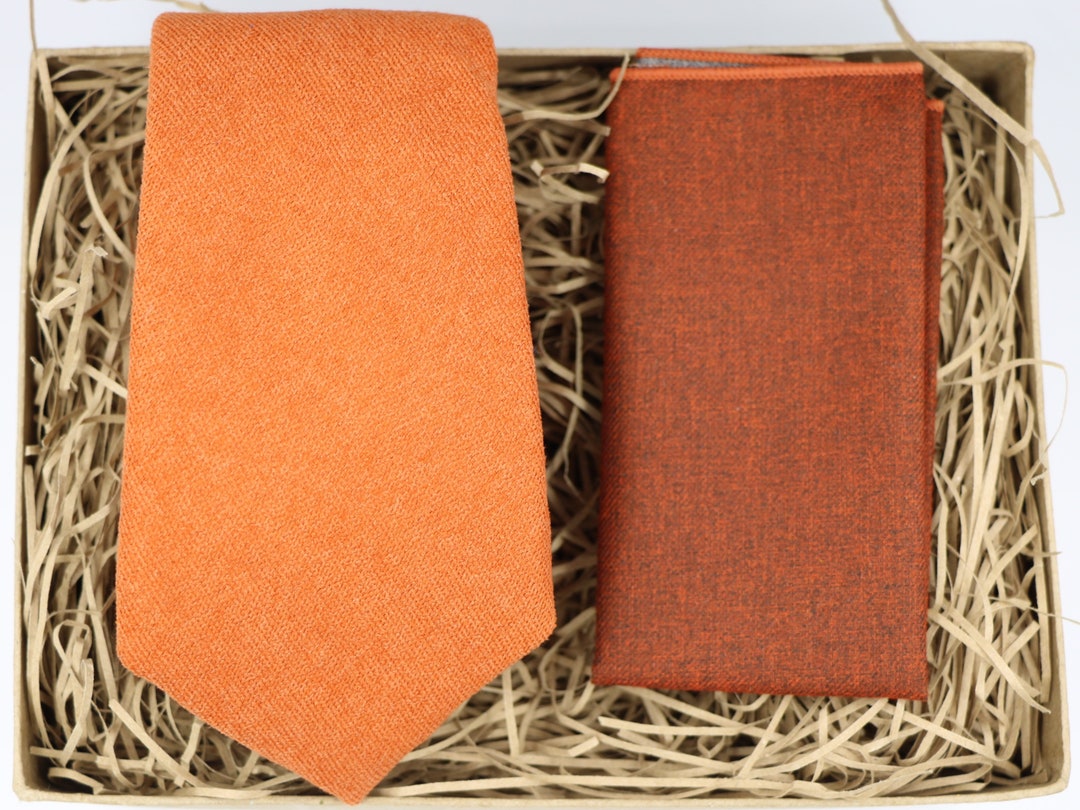 BEN & RUSS: Burnt Orange Tie, Orange Wedding, Mens Pocket Square, Mens ...