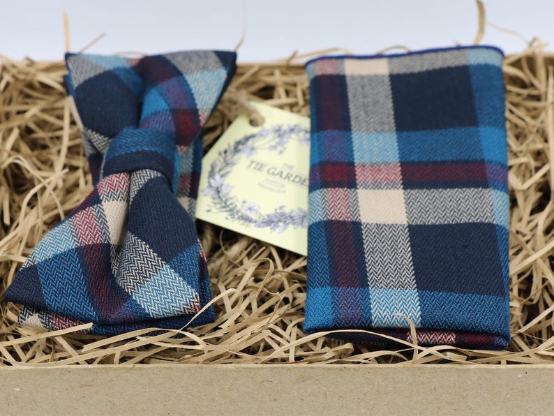 ARTHUR: Checked Bow Tie Checked Dickie Bow Navy Bow Tie | Etsy