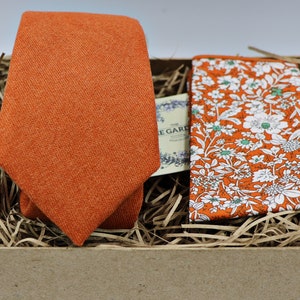 BEN & EAST: Orange Tie, Rust Wedding, Mens Pocket Square, Mens Gift Set ...