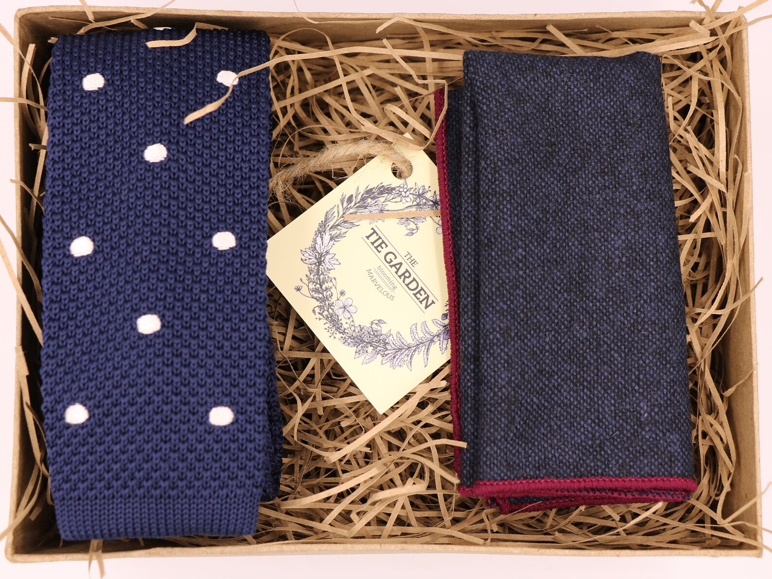 Navy Knitted Spotty Tie and Wool Pocket Square Set - Etsy UK