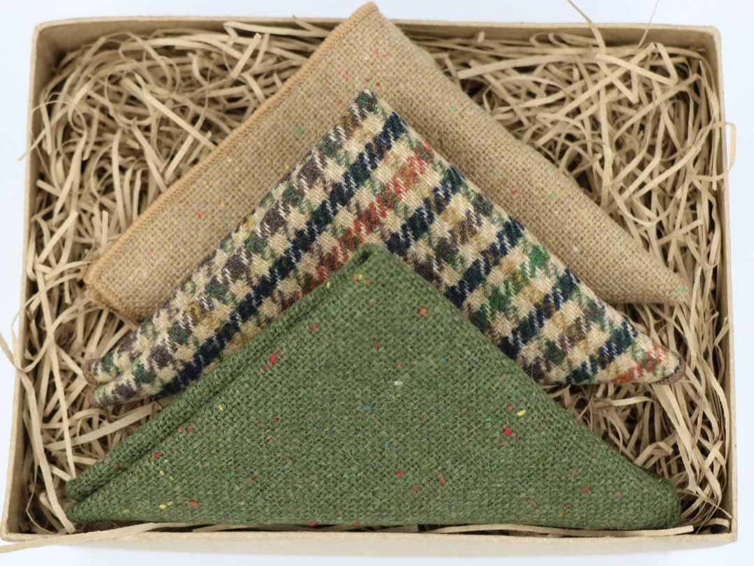 George Alf & Andy: Tweed Handkerchiefs, Green Pocket Square Beige ...