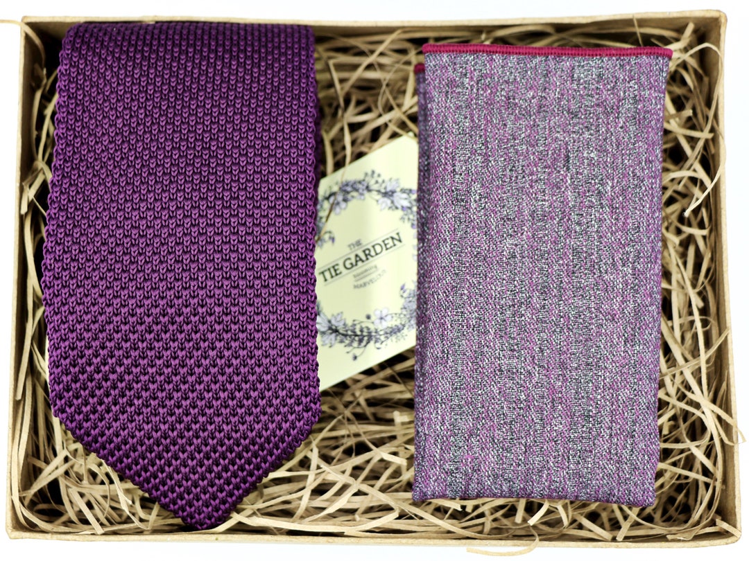 JEREMY: Knitted Necktie, Knit Tie, Knitted Tie, Purple Tie, Wool Pocket ...