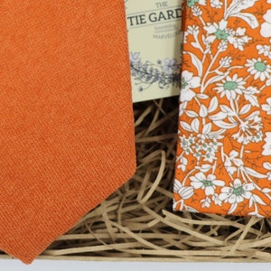 BEN & EAST: Orange Tie, Rust Wedding, Mens Pocket Square, Mens Gift Set ...