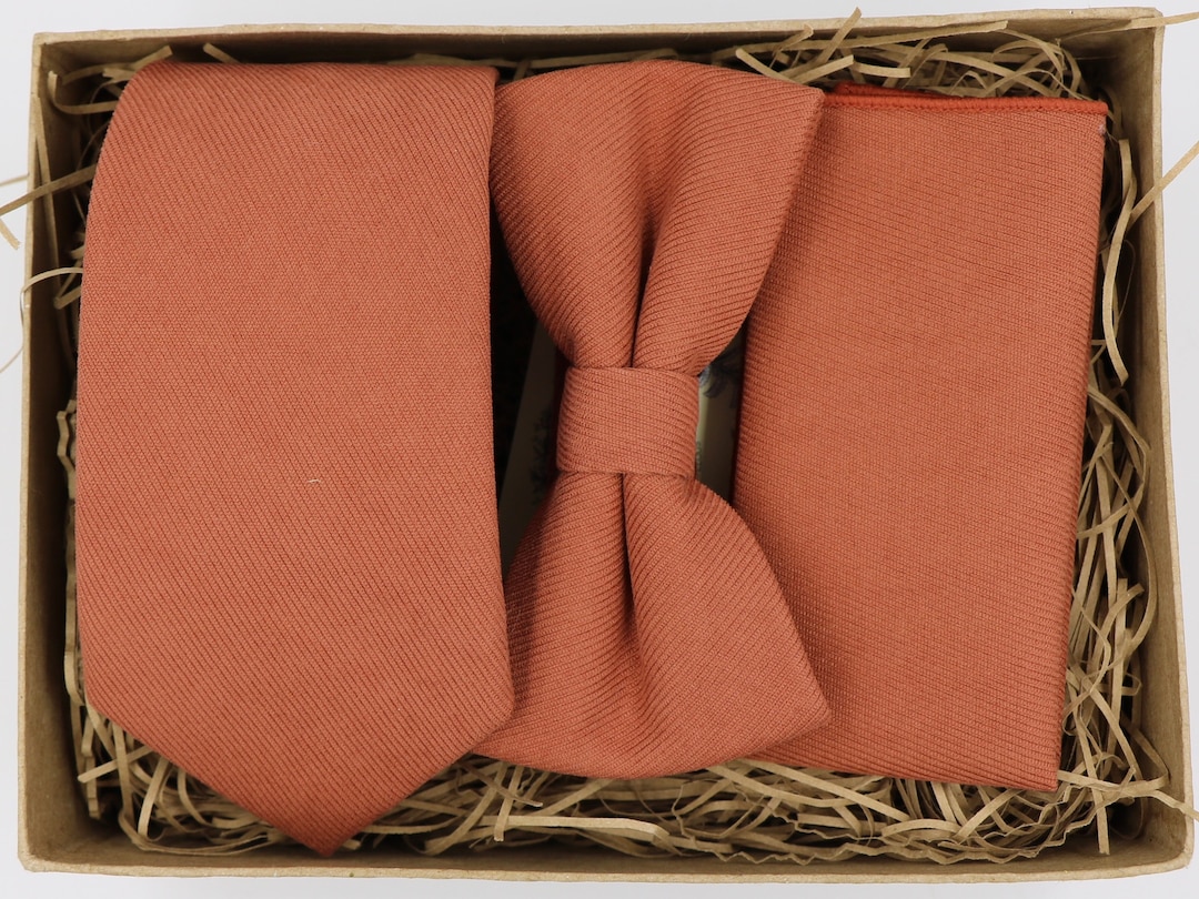LEO: Terracotta Mens Tie, Rustic Wedding, Mens Pocket Square, Mens Gift ...