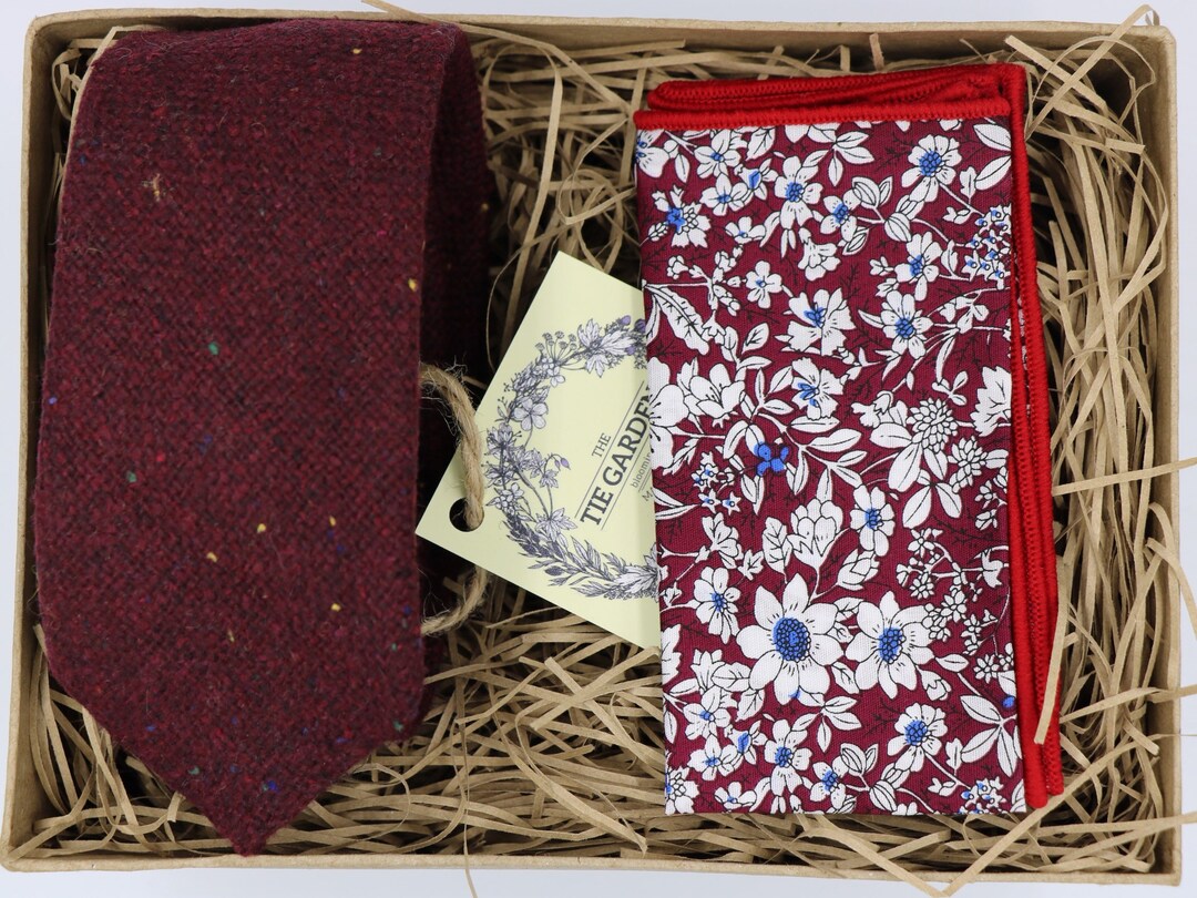 LOUIS & DAISY: Ties for Men, Burgundy Tie, Tweed Tie, Floral Pocket ...