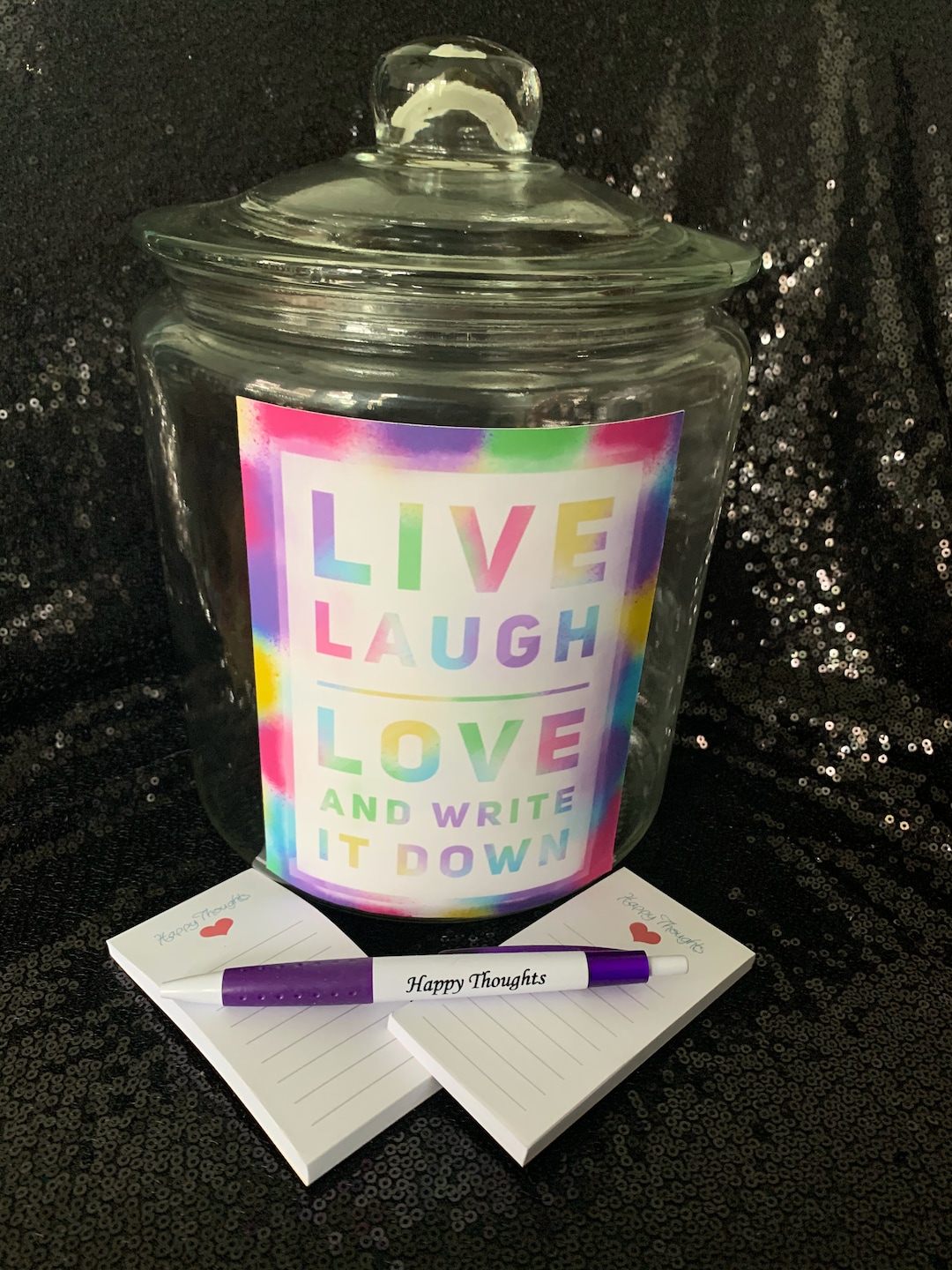 Large Live Laugh Love and WRITE IT DOWN Jar Happy Thoughts Jar ...