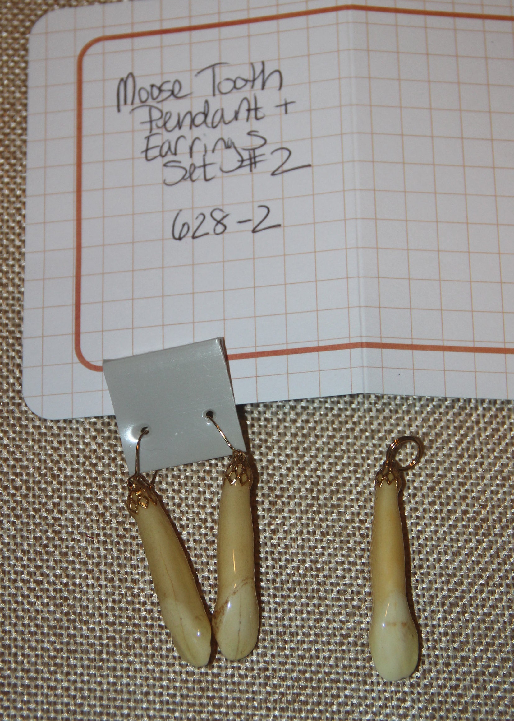 MOOSE TOOTH Earrings and Pendant Set Necklace Natural Arts - Etsy