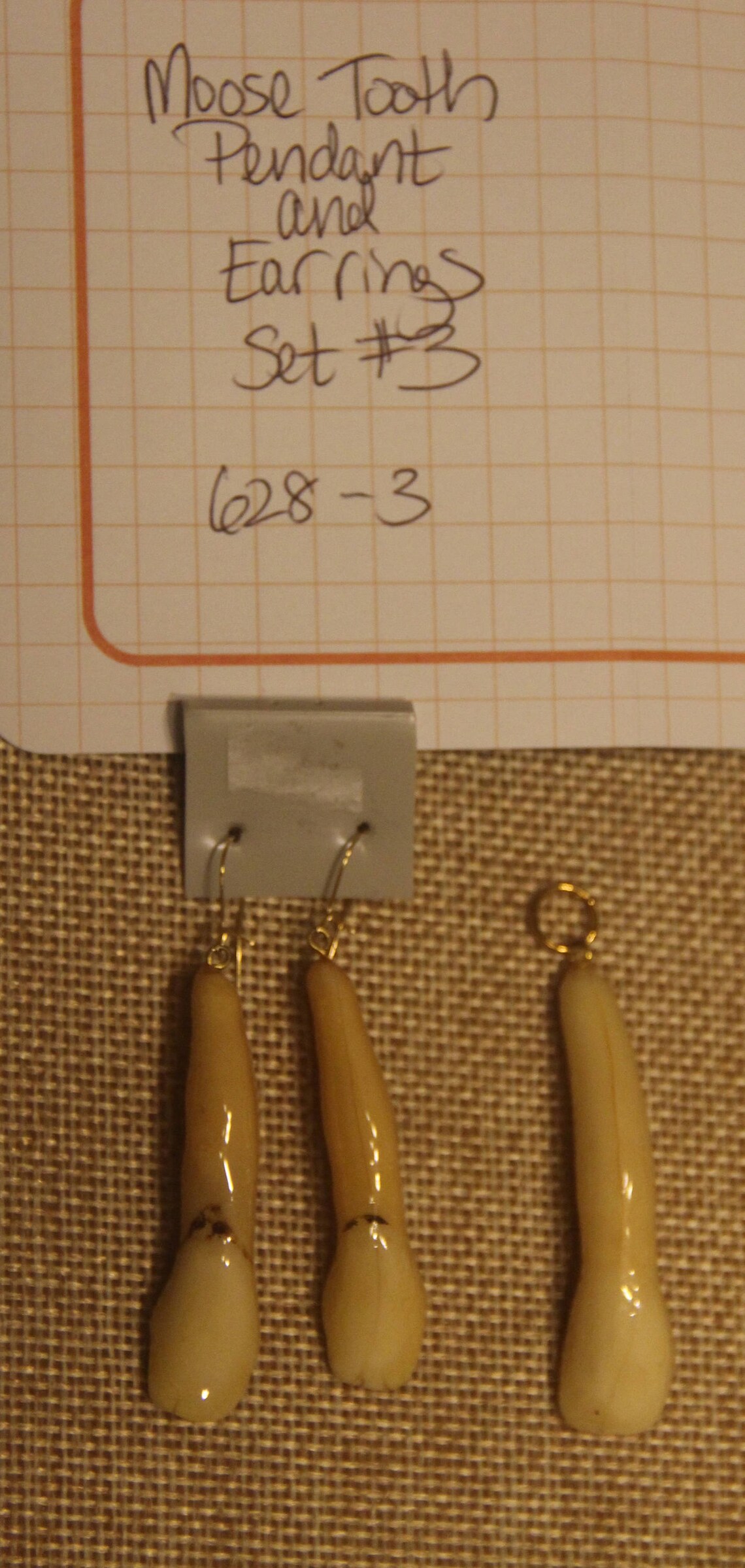 MOOSE TOOTH Earrings and Pendant Set Necklace Natural Arts - Etsy