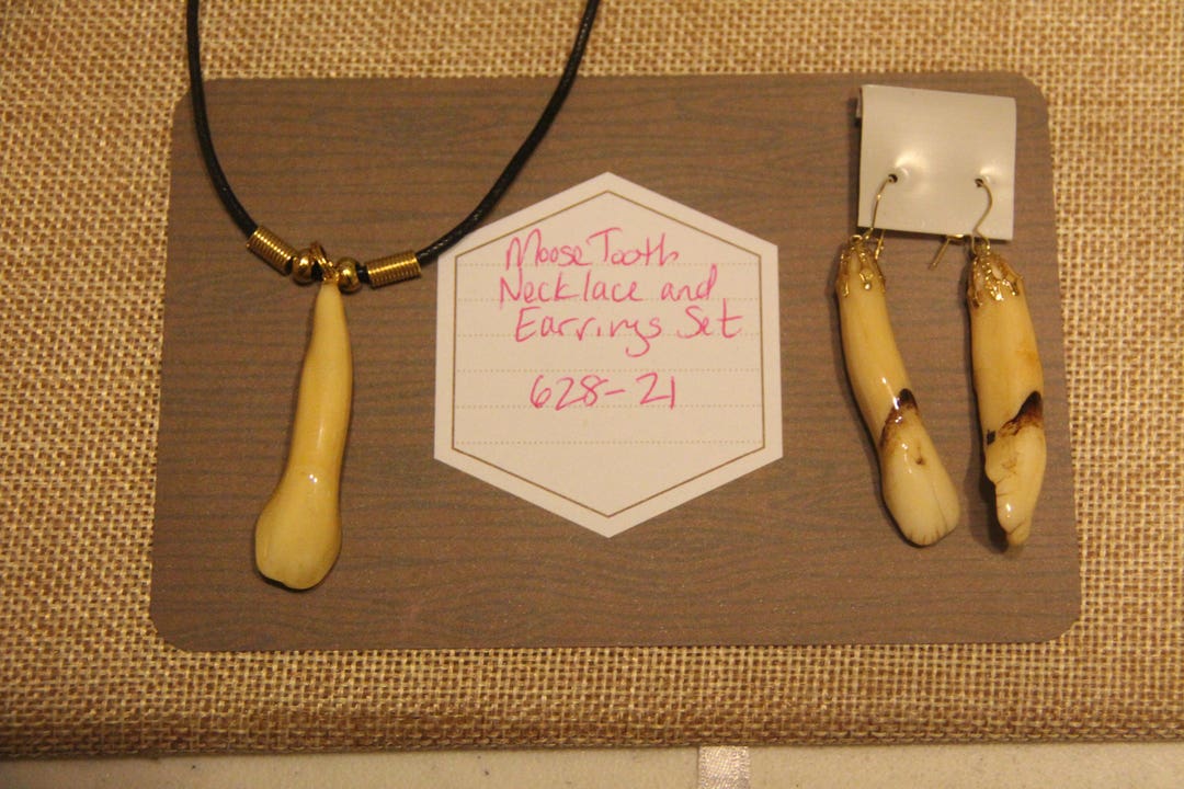MOOSE TOOTH Earrings and Pendant Set Necklace Natural Arts - Etsy