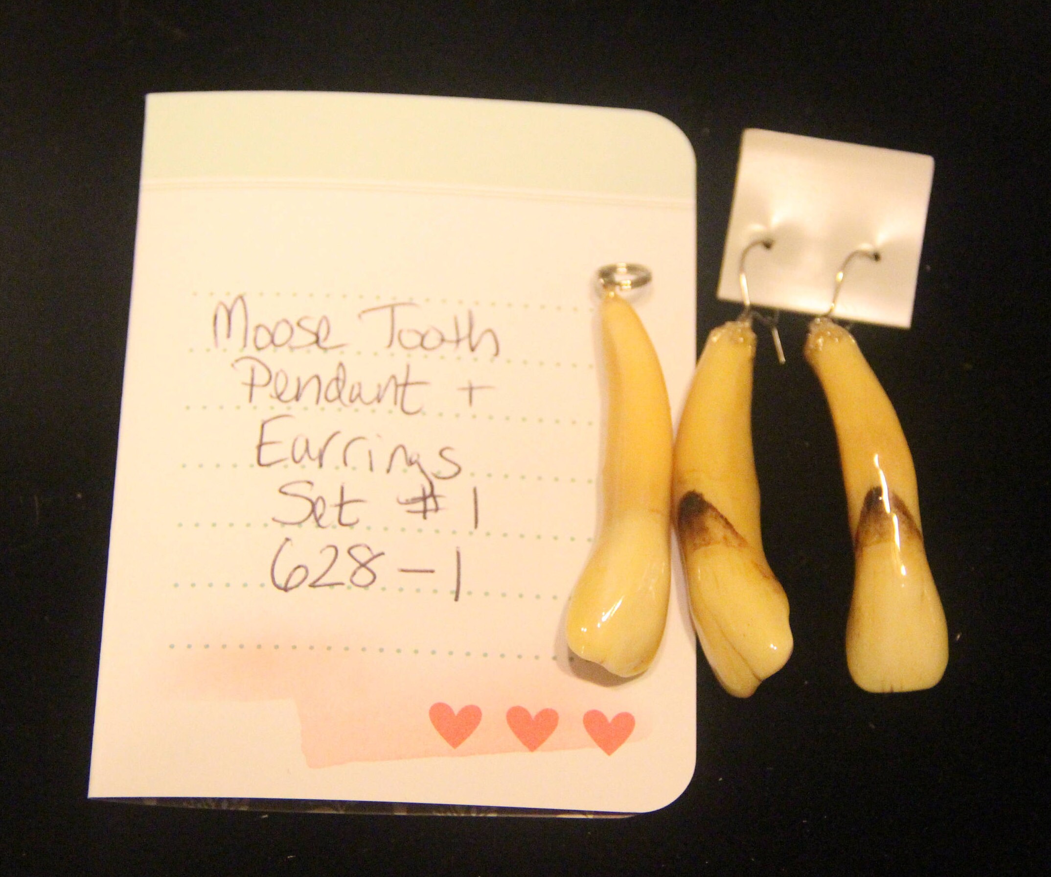 MOOSE TOOTH Earrings and Pendant Set Necklace Natural Arts - Etsy