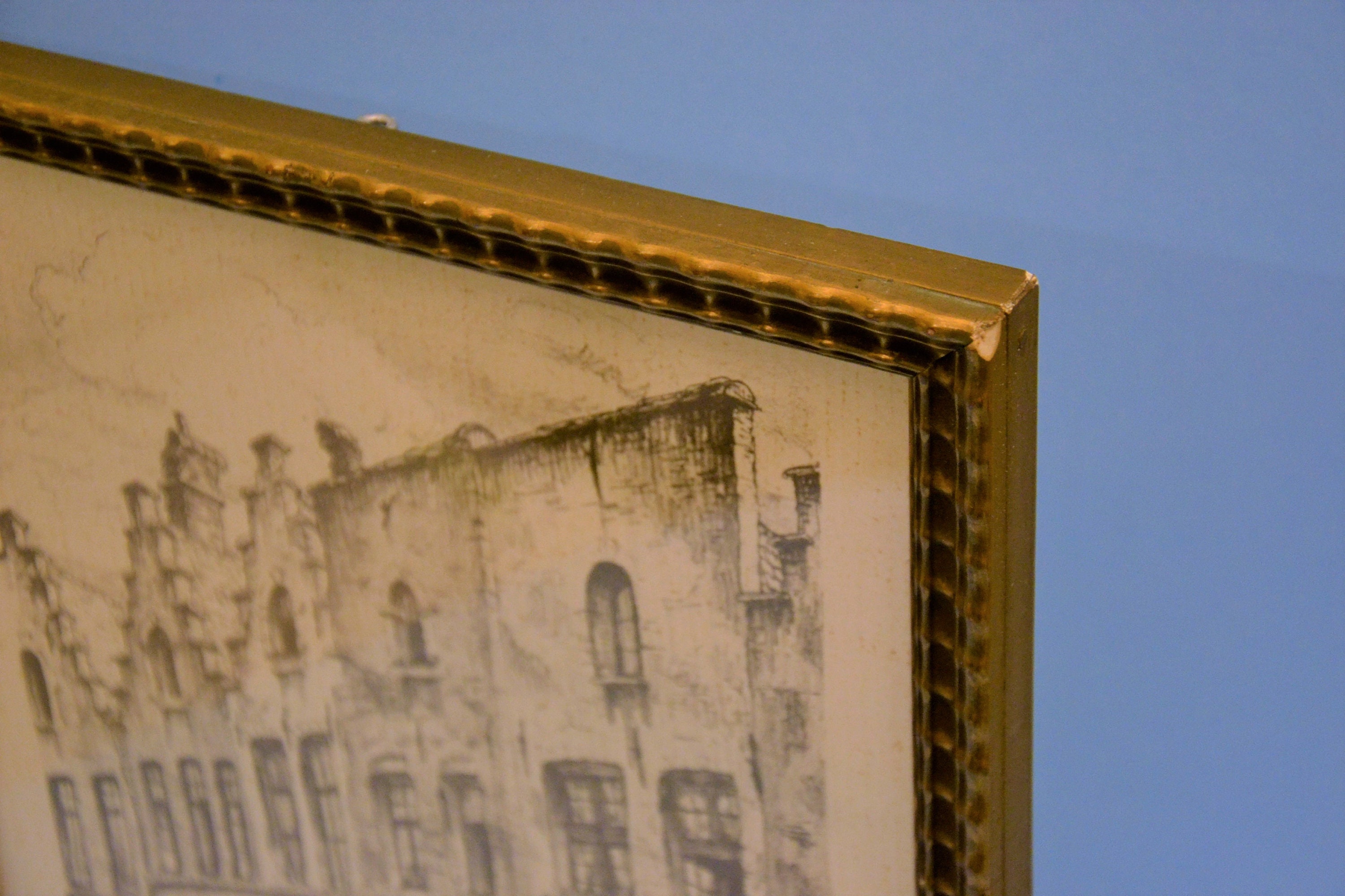 Print of Bruges in Gold-colored Frame With Border Motif Gilded Vintage ...