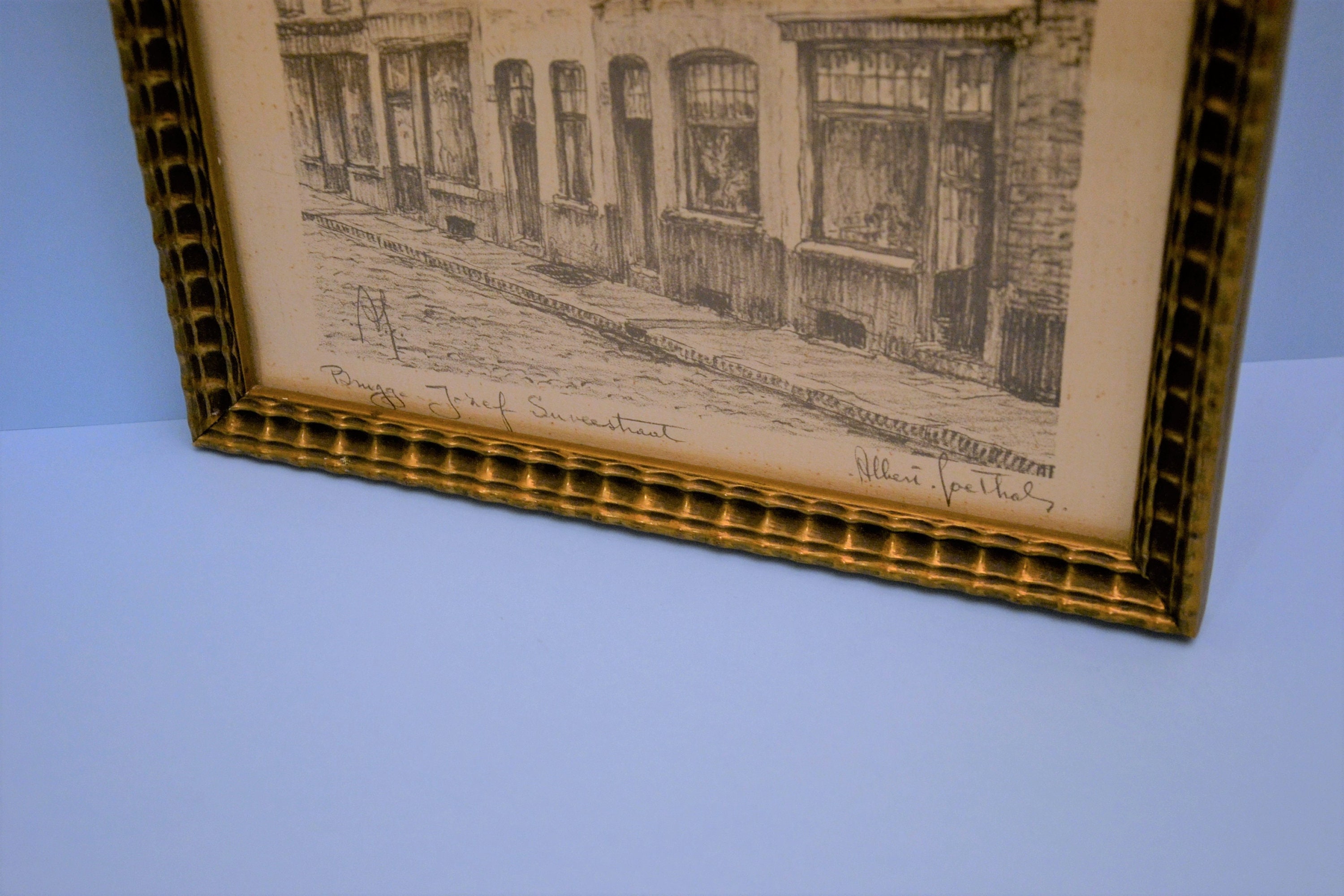 Print of Bruges in Gold-colored Frame With Border Motif Gilded Vintage ...