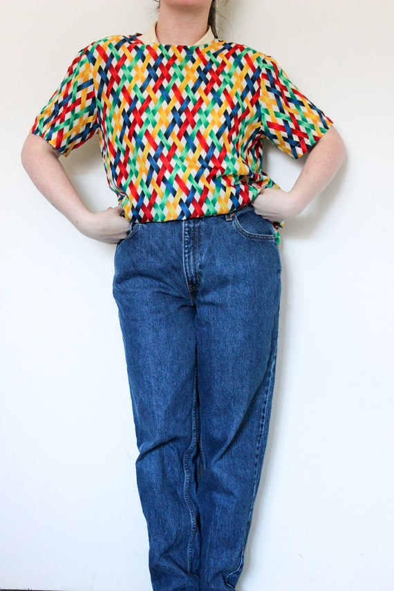 100% Silk Primary Colored Blouse - Gem