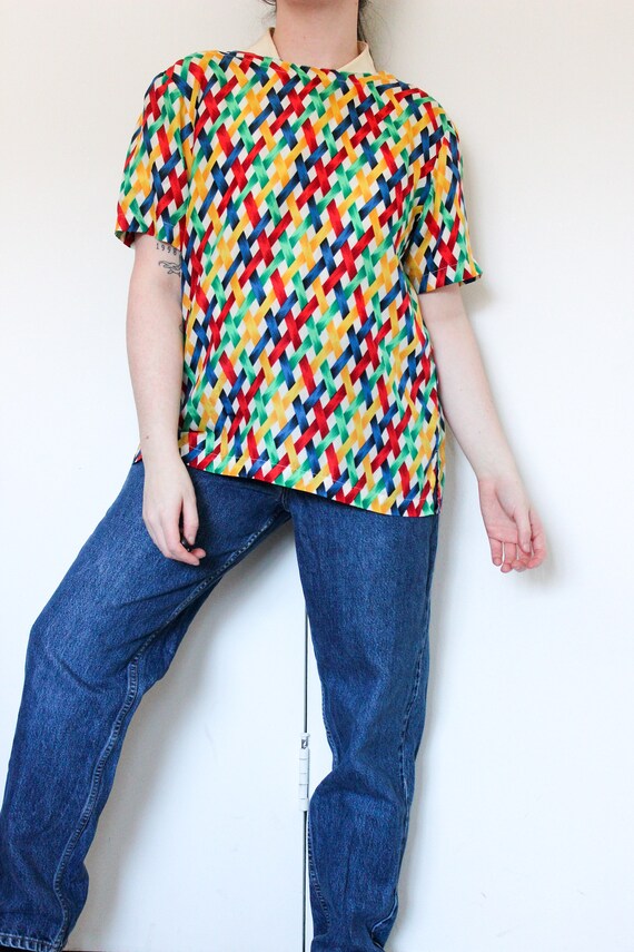 100% Silk Primary Colored Blouse - Gem