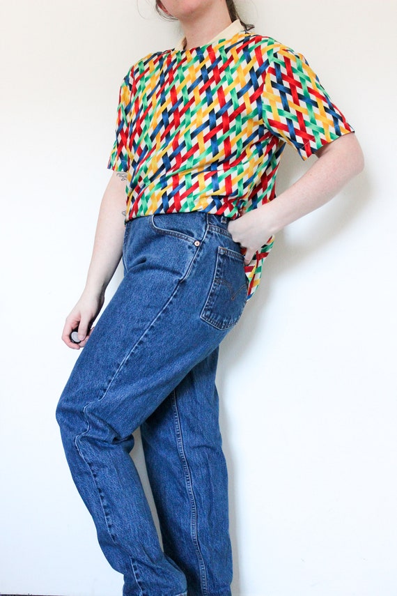 100% Silk Primary Colored Blouse - Gem