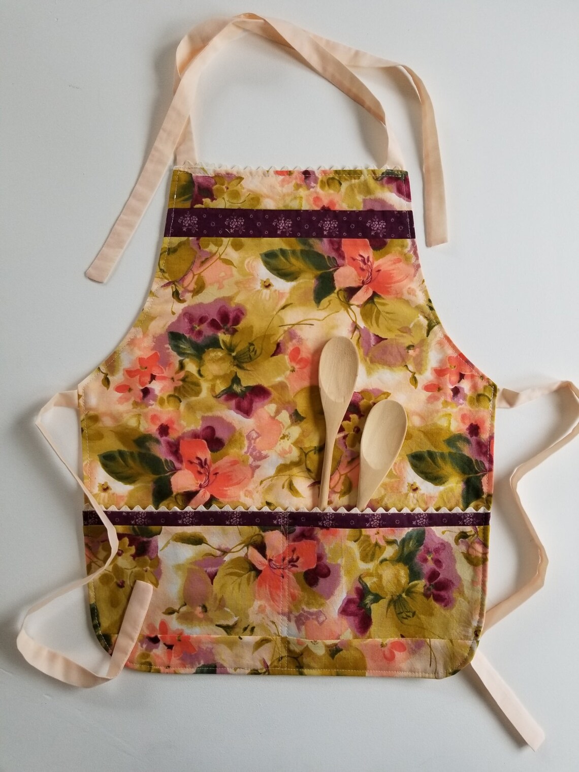 Little Girls Peach Floral Apron With Pockets - Etsy