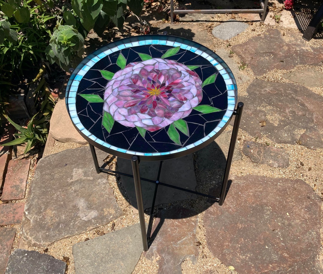 Beautiful Glass Mosaic Side Table - Pink Chrysanthemum - Etsy