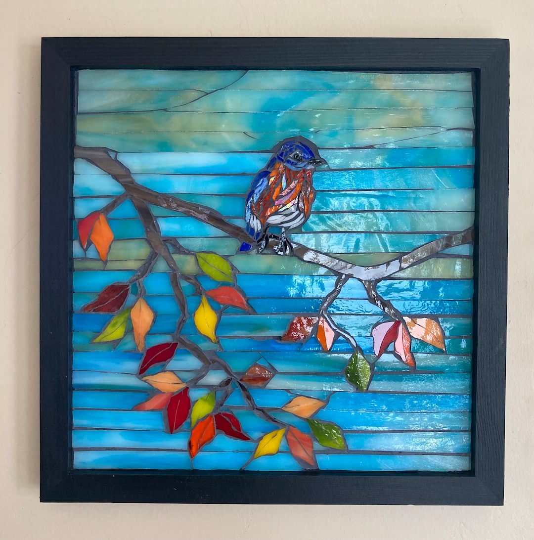 Bluebird in Autumn Glass Mosaic Art - Etsy