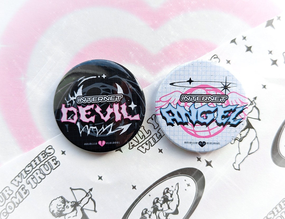 Y2K Internet Angel Devil 45 MM Button Badges / Webcore Aesthetic - Etsy