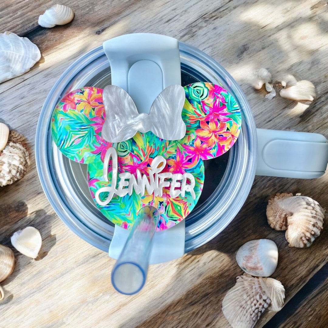 Tropical Magic Mouse Bow Stanley Topper | Summer Name Plate | Vacation Topper | Stanley 30 Oz 40 ...