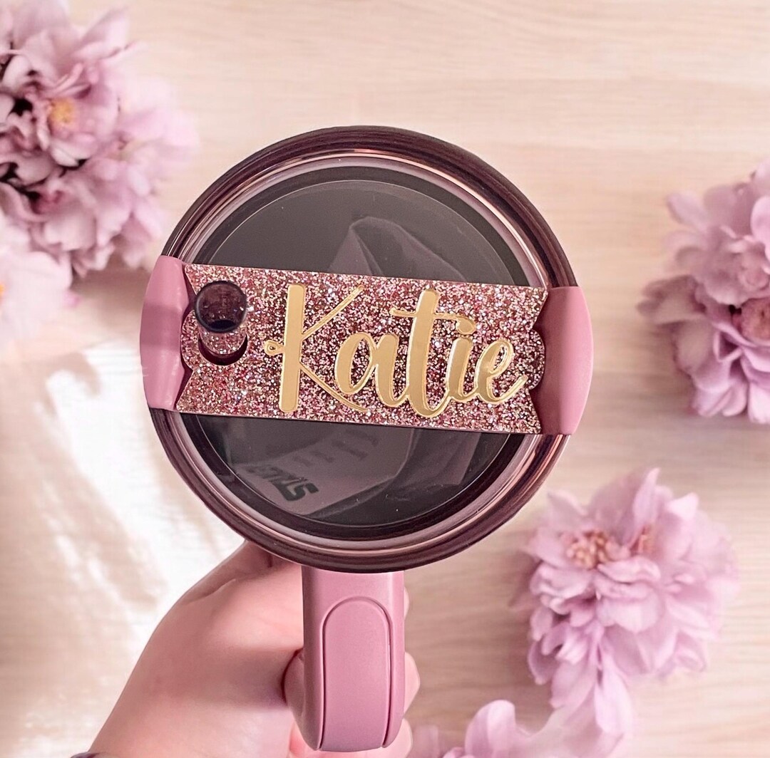 Rose Gold Stanley Name Topper | Antique Pink Stanley Topper | Glitter ...
