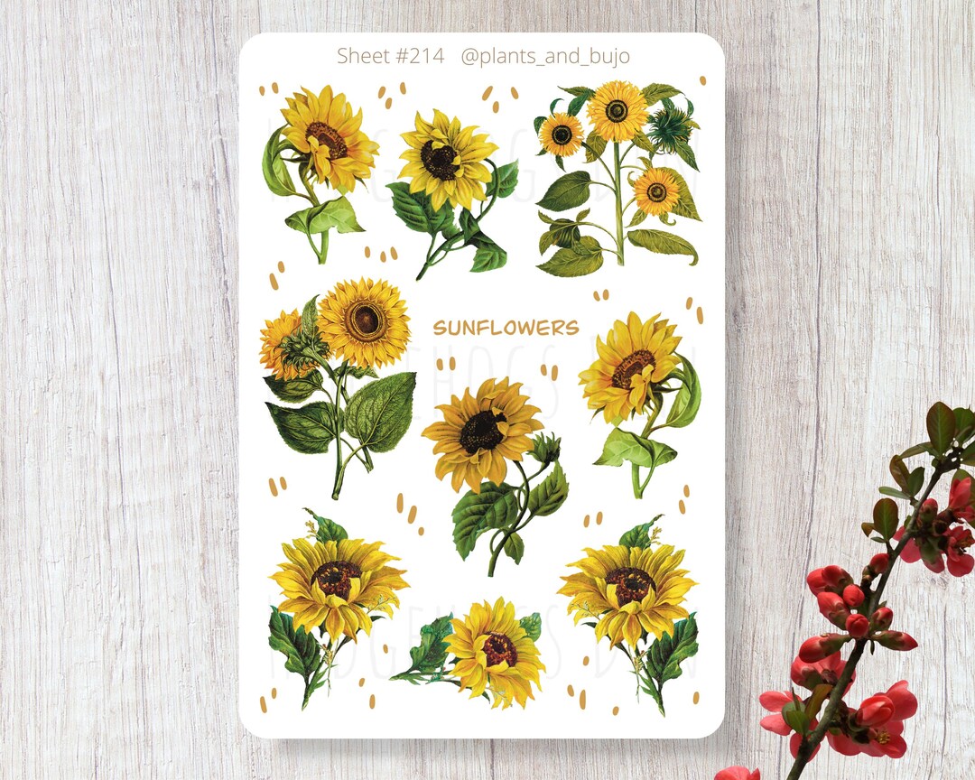 Sunflowers Stickers, Flower Stickers, Boho Sticker Sheet, Flower ...