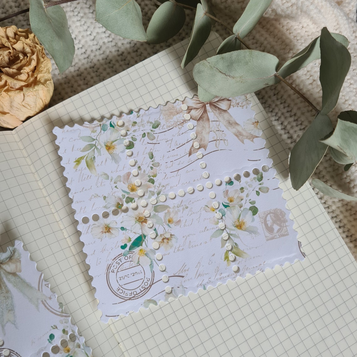 Floral Handwriting Faux Stamp, Vintage Handwriting Faux Postage Stamp ...