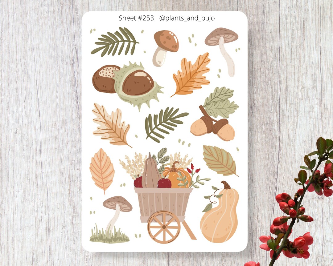 Cute Autumn Stickers, Harvest Autumn Stickers, Fall Stickers, Mushroom ...
