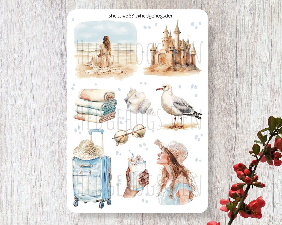 Summer Seaside Stickers, Summer Vacation Stickers, Seashells Stickers ...