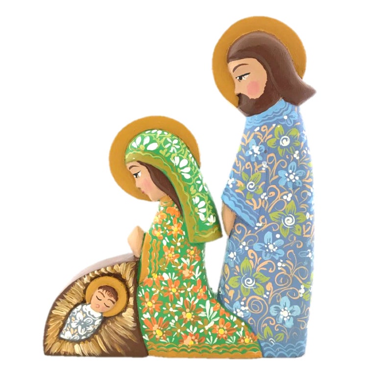 Christmas Nativity Figures Colorful Floral Decoration - Etsy