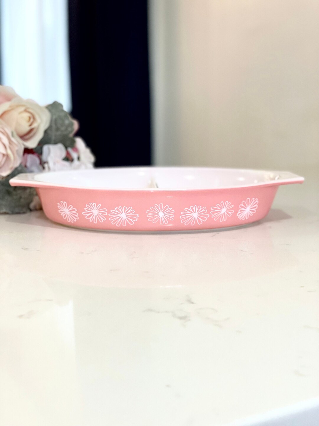 Vintage Pyrex Pink Daisy Oval Divided Casserole Dish No Lid - Etsy