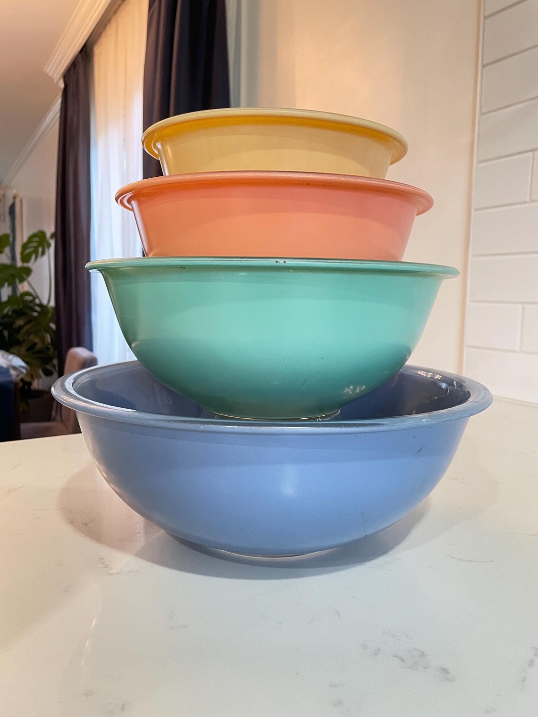 Vintage Pyrex 1990s Pastel Clear Bottom Set of 4 Nesting Mixing Bowls ...