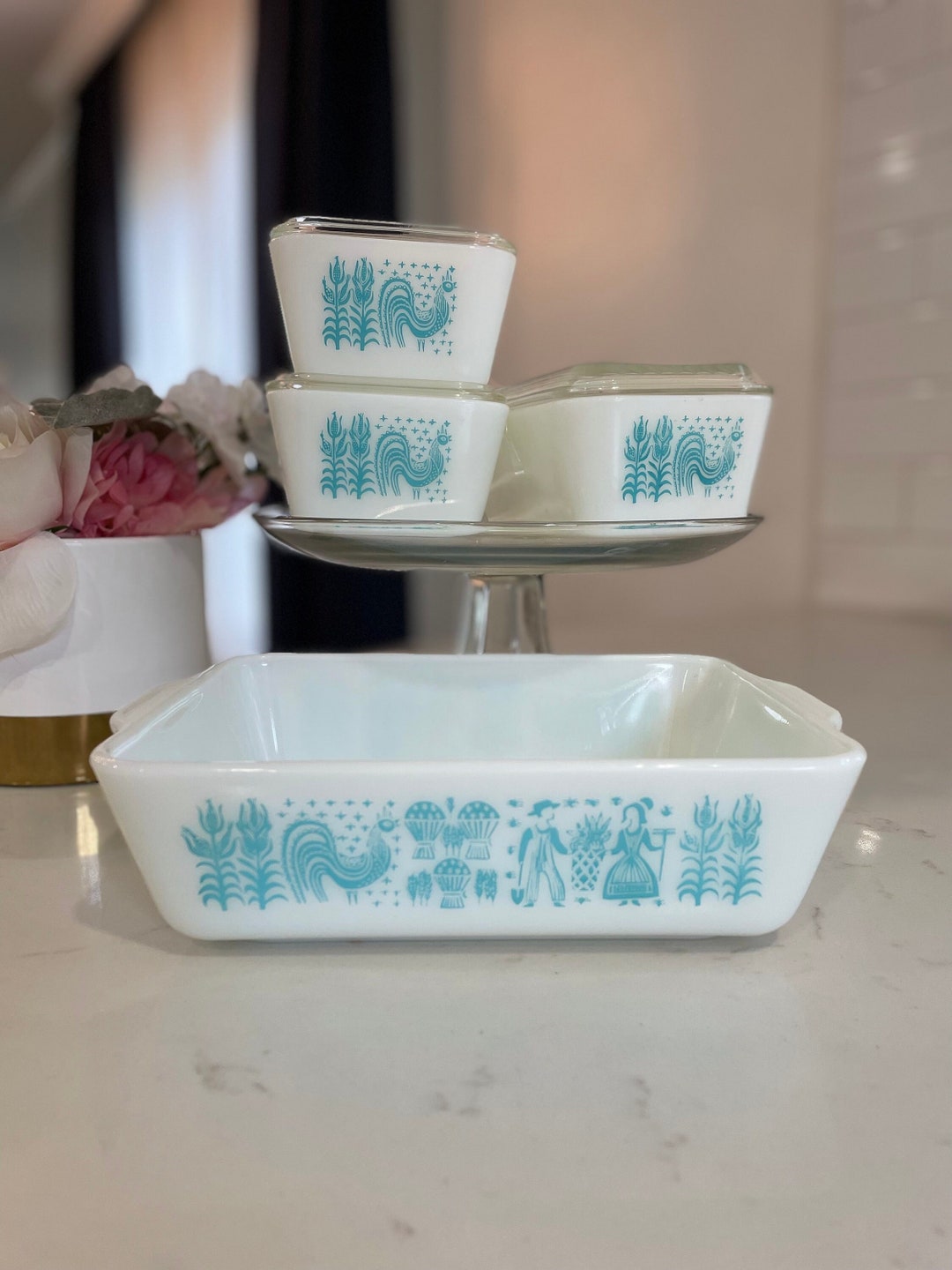 Set of 4 Vintage Pyrex Amish Butterprint Pattern Fridgies Set - Etsy