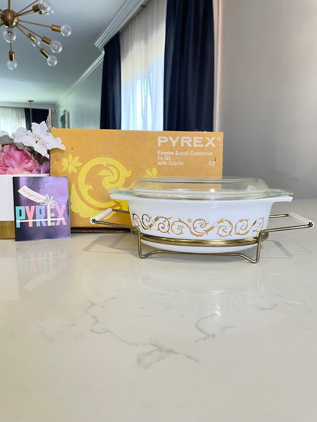 Vintage Pyrex Empire Scroll Covered Casserole With Cradle, Like New in ...
