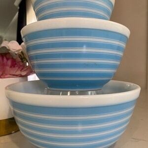 Set of 3 Vintage Pyrex Blue Stripe 401-403 Mixing Bowls - Etsy