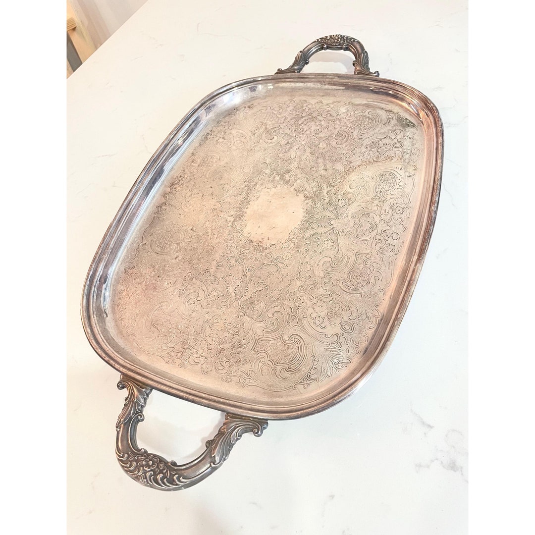 Vintage Silver Tray, Metal Tray, Large Tray, Tea Decor, Silver Plate ...