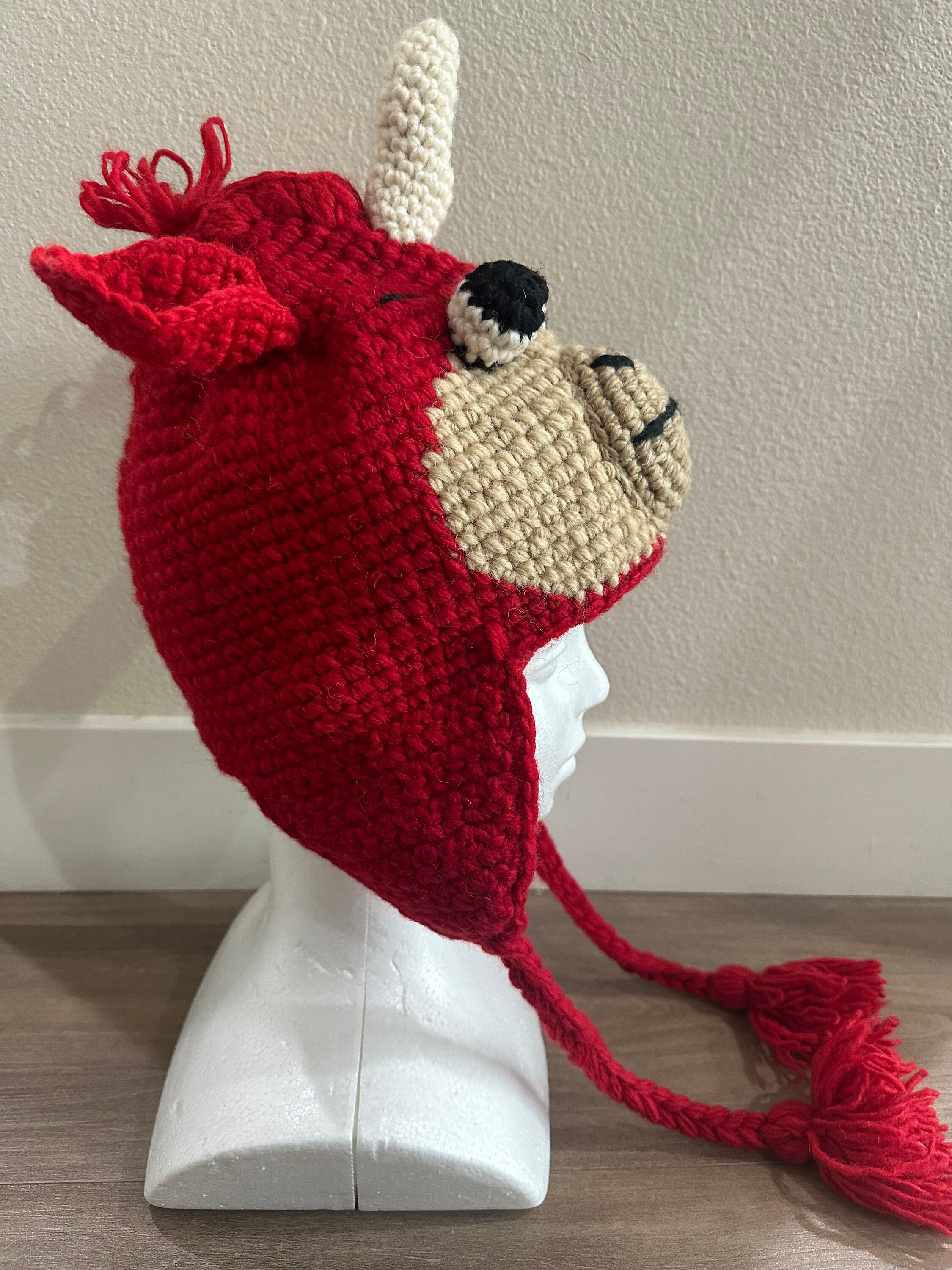 Red Bull With Horn Unicorn 100% Wool Hat - Etsy