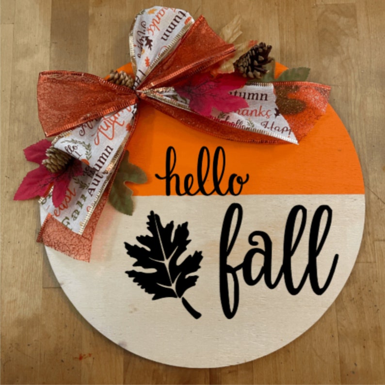 Hello Fall Sign Fall Home Decor Sign Wood Hanging Round Wall Sign ...