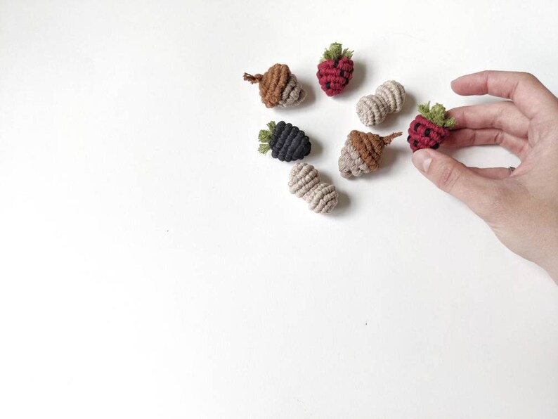 Macrame Acorns and Macrame Berries Mini Fiber Sculptures Pack of 5 - Etsy
