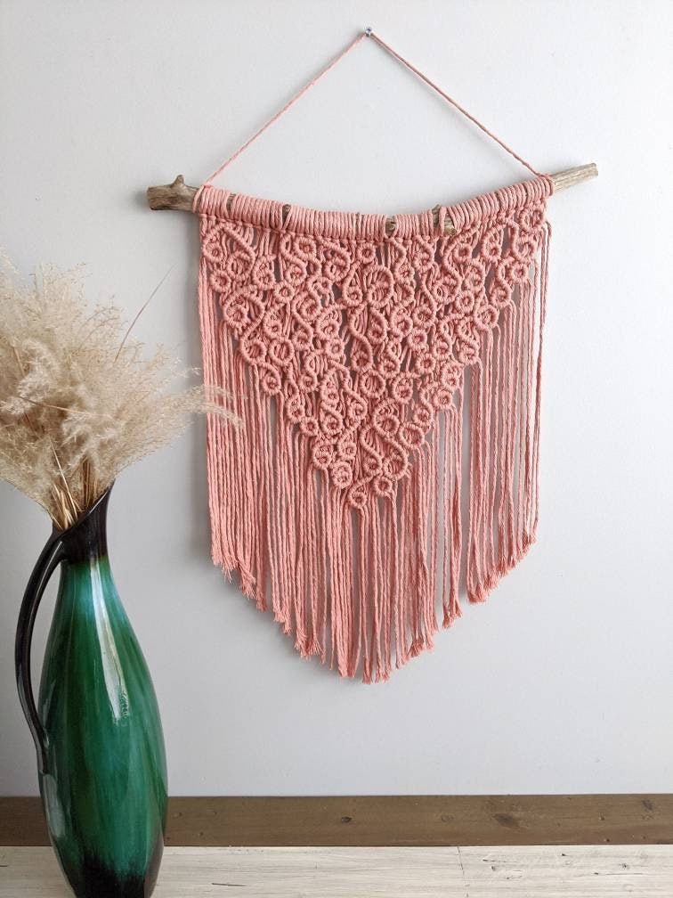 Coral Pink Macrame Wall Hanging Spirals | Etsy