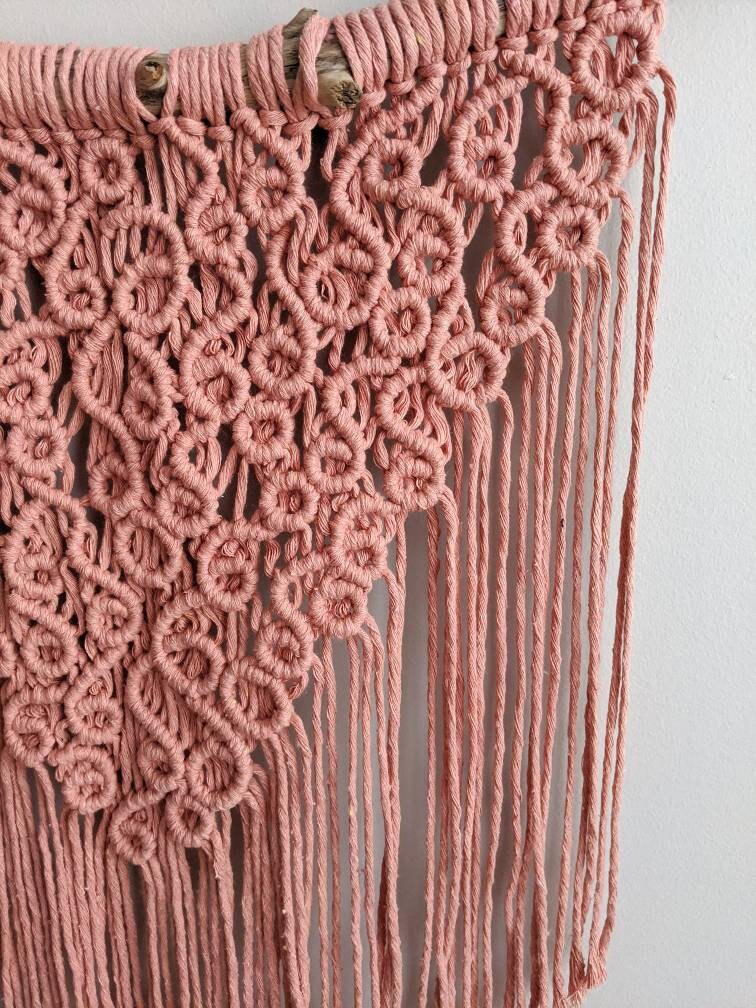 Coral Pink Macrame Wall Hanging Spirals | Etsy