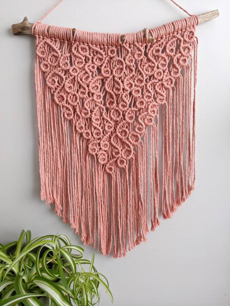 Coral Pink Macrame Wall Hanging Spirals - Etsy
